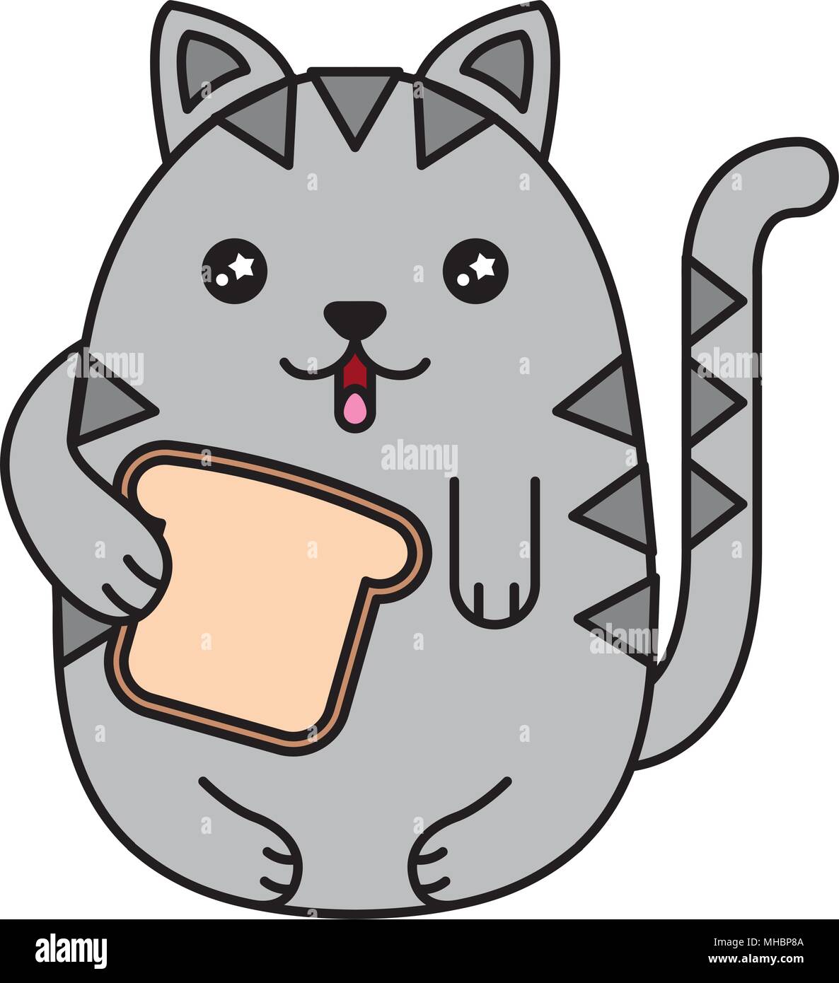 kawaii cat holding bread food cartoon vector illustration Stock Vector ...