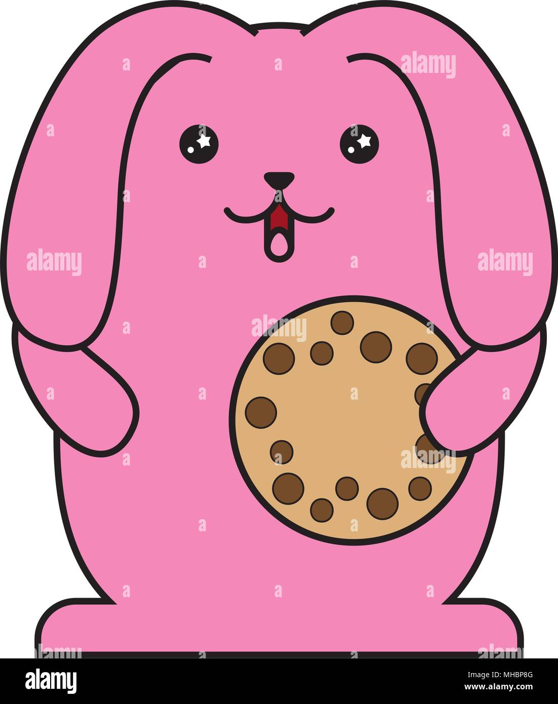 kawaii rabbit cartoon with cookie vector illustration Stock Vector ...
