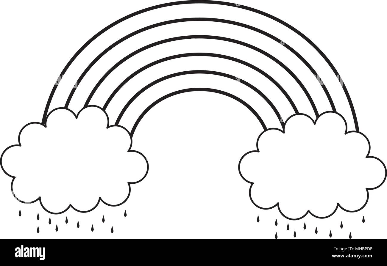 rainbow with clouds kawaii character vector illustration design Stock ...