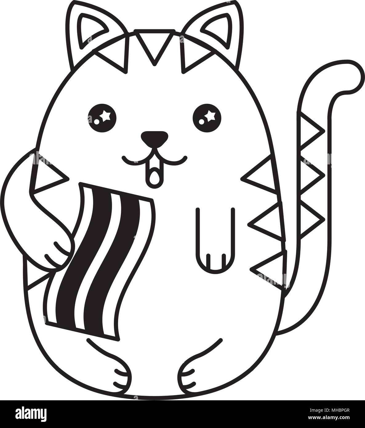 cute cat with bread toast slice kawaii character illustration design ...