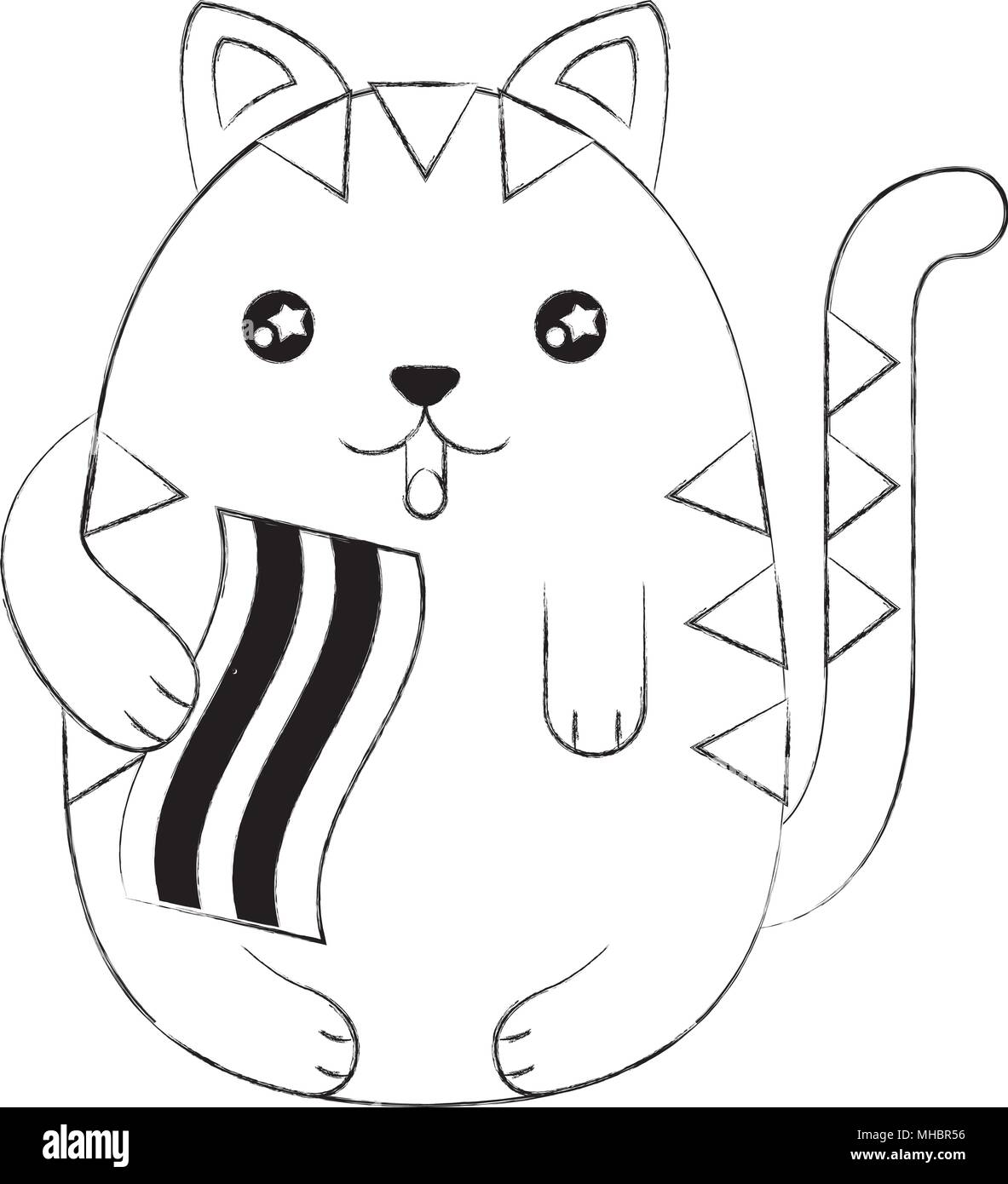 cute cat with bread toast slice kawaii character illustration design ...