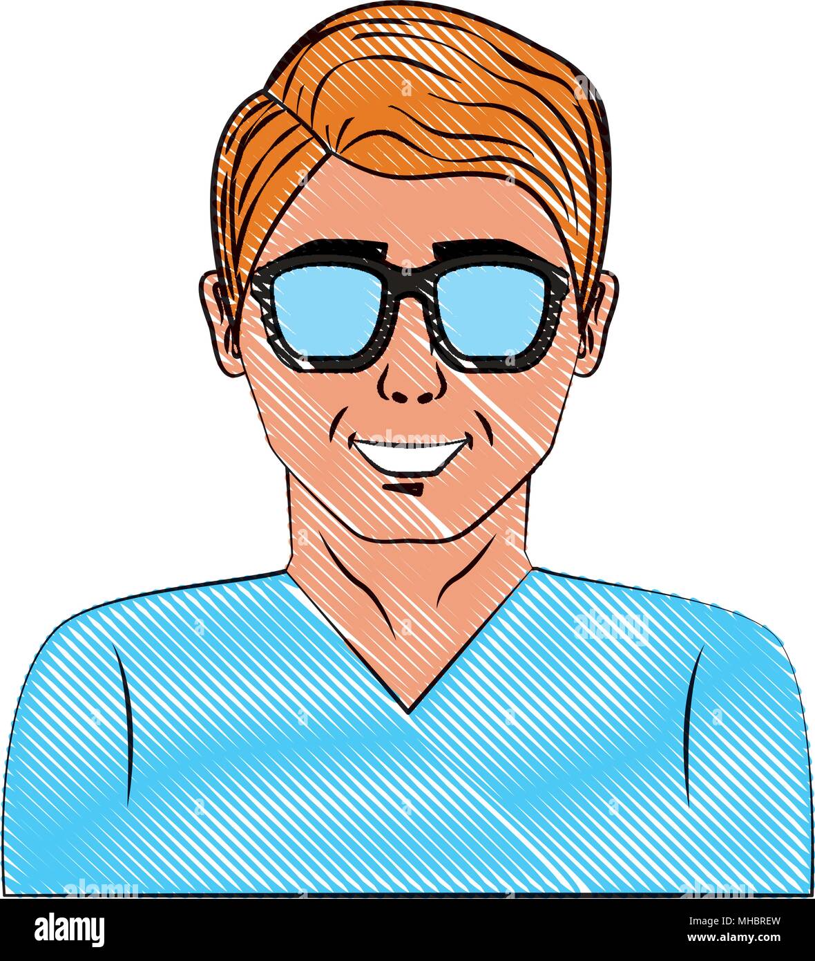 portrait smiling man cartoon character vector illustration Stock Vector ...