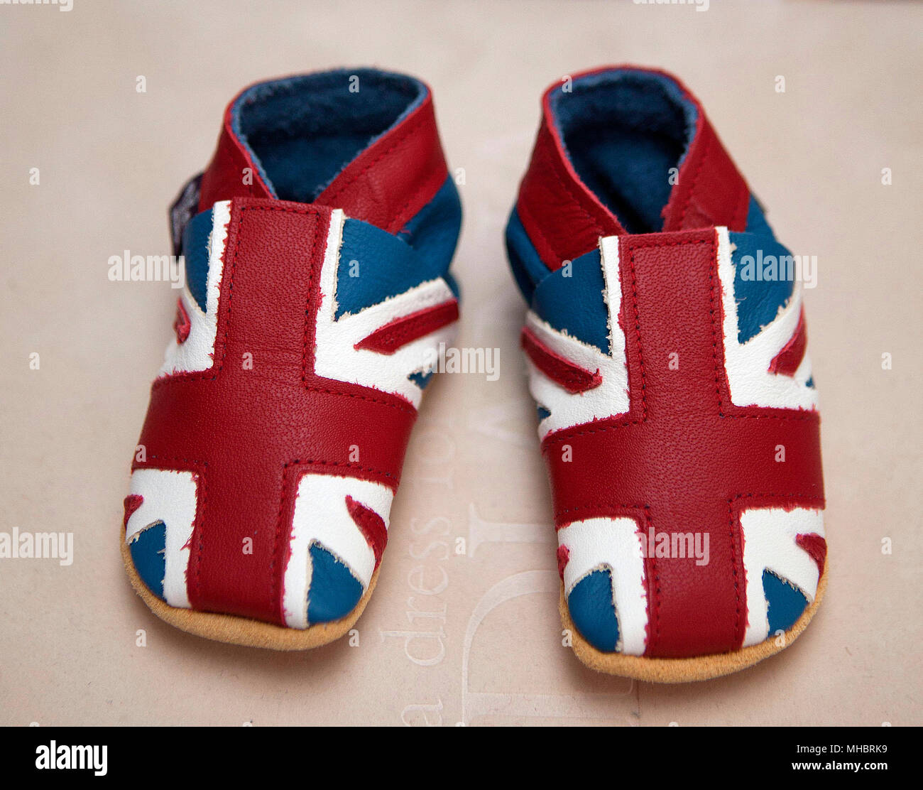 Royal Baby Memorabilia: Union Jack baby slippers Stock Photo - Alamy