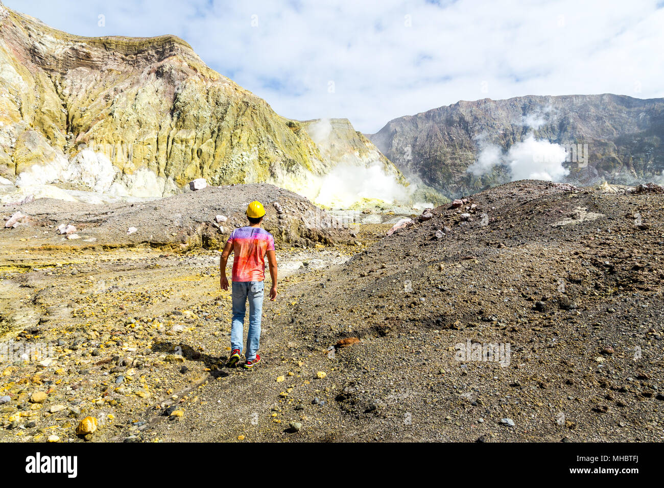 Active Volcano at White Island New Zealand. Volcanic Sulfur Crater Lake ...