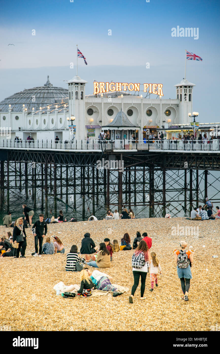 Close up of bright lights on Brighton Pier in East Sussex, England ...
