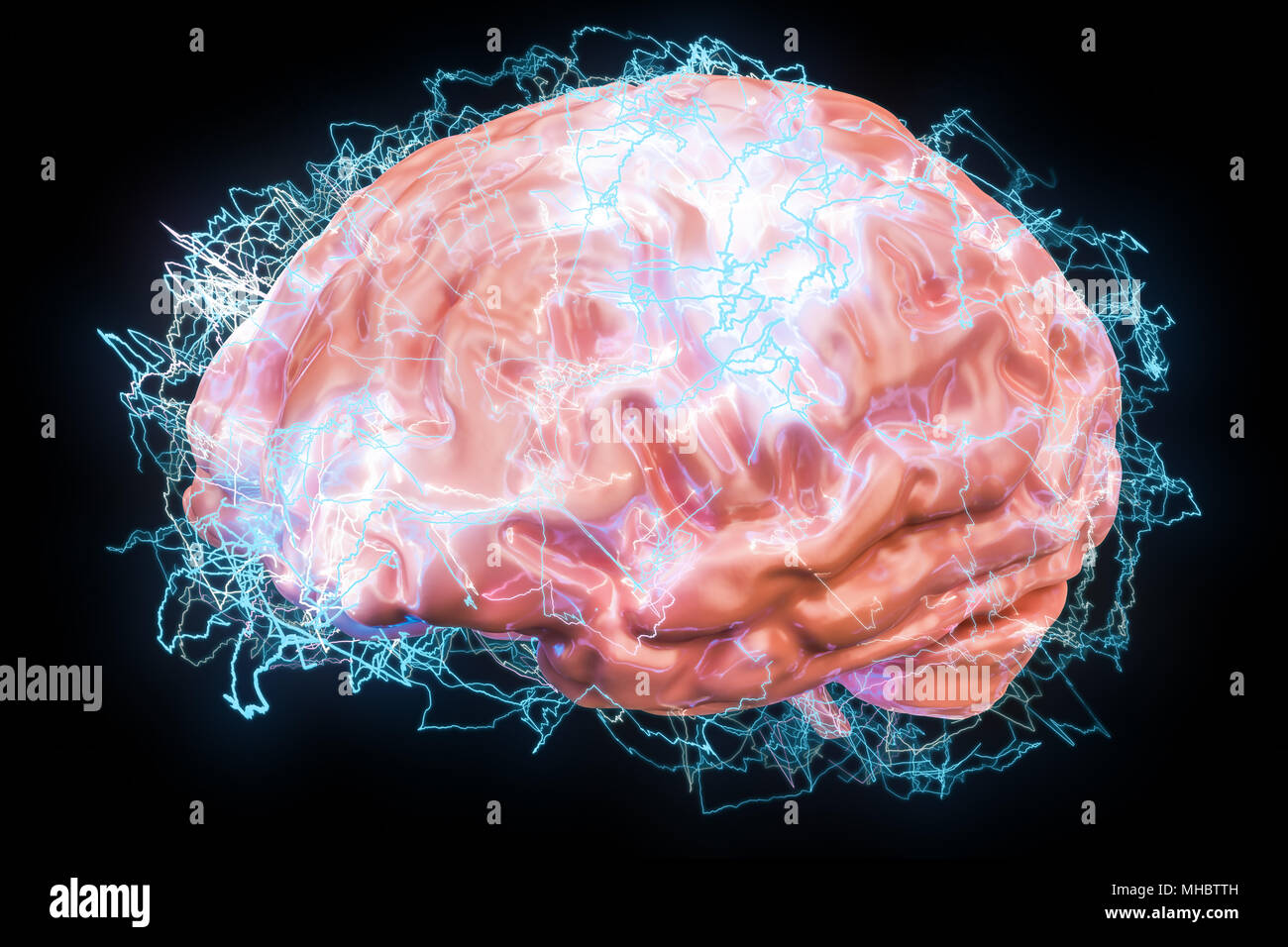 Brain impulses, thinking process, artificial intelligence concept. 3D rendering Stock Photo - Alamy