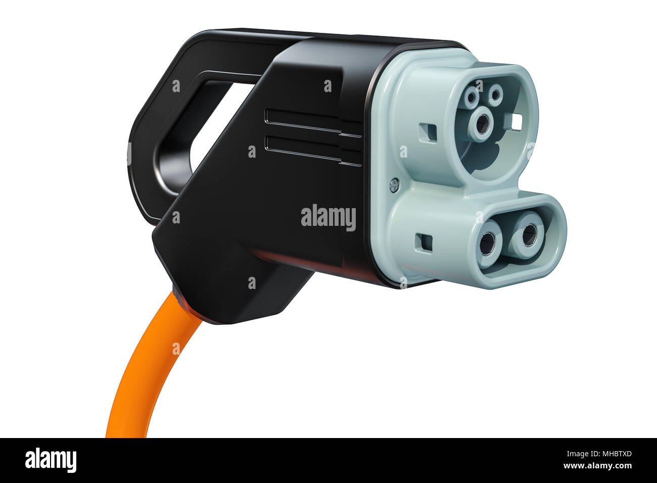 Electric Car Charging Plug closeup, 3D rendering isolated on white ...