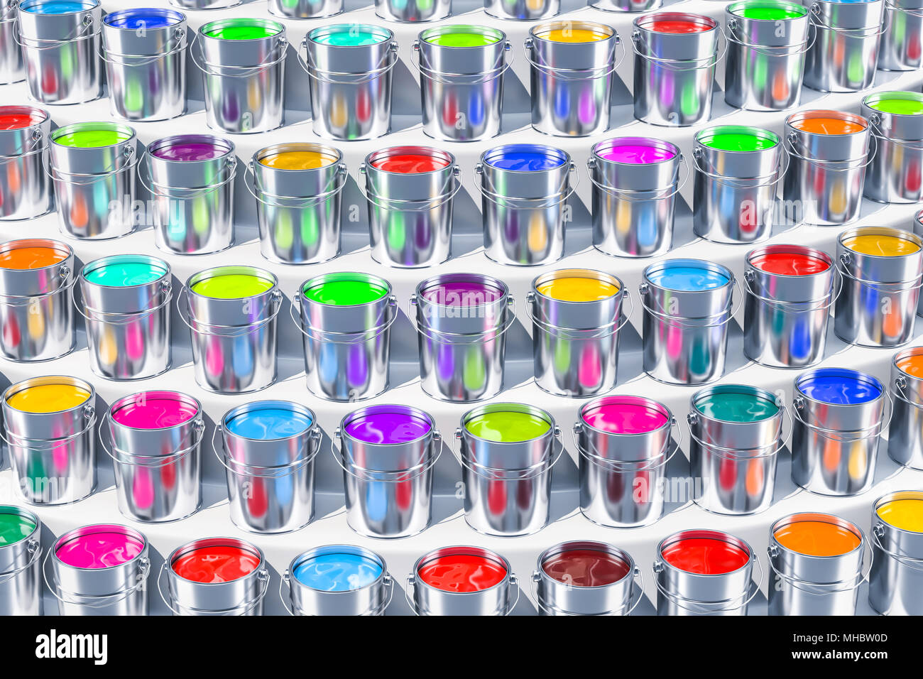 Paint cans on the stand. 3D rendering Stock Photo - Alamy