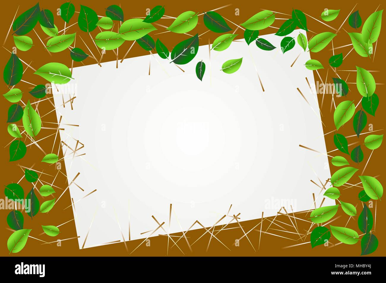 Environmental concept. Green leaves border frame with white paper for ...