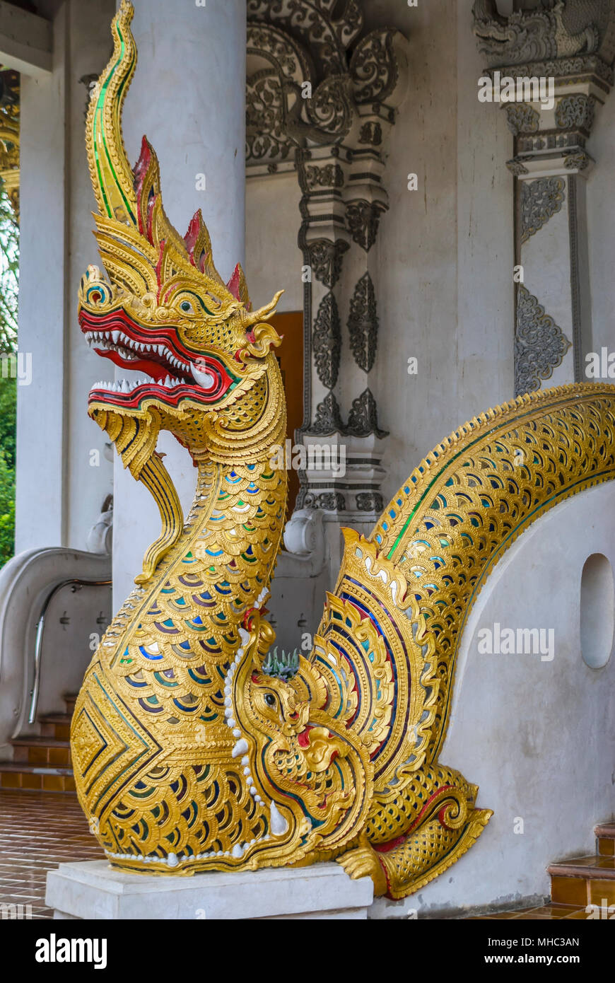Detail of a Buddhist Naga Snake at Wat Chedi Luang, Chiang Mai ...