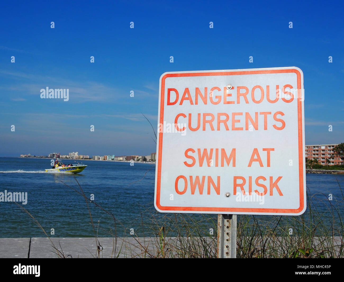 Dangerous Currents Sign posted at Johns Pass, Clearwater-St. Petersburg ...