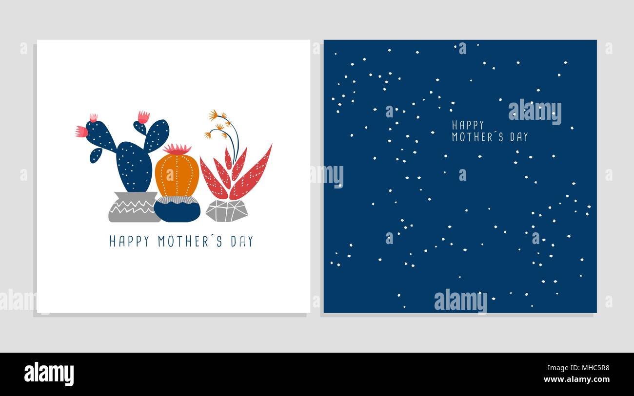 Happy Mothers day greeting card set of hand drawn cactus succulent ...