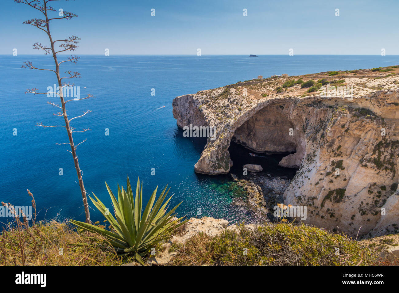 The beautiful blue grotto, a limestone arch and sea cave caused by ...