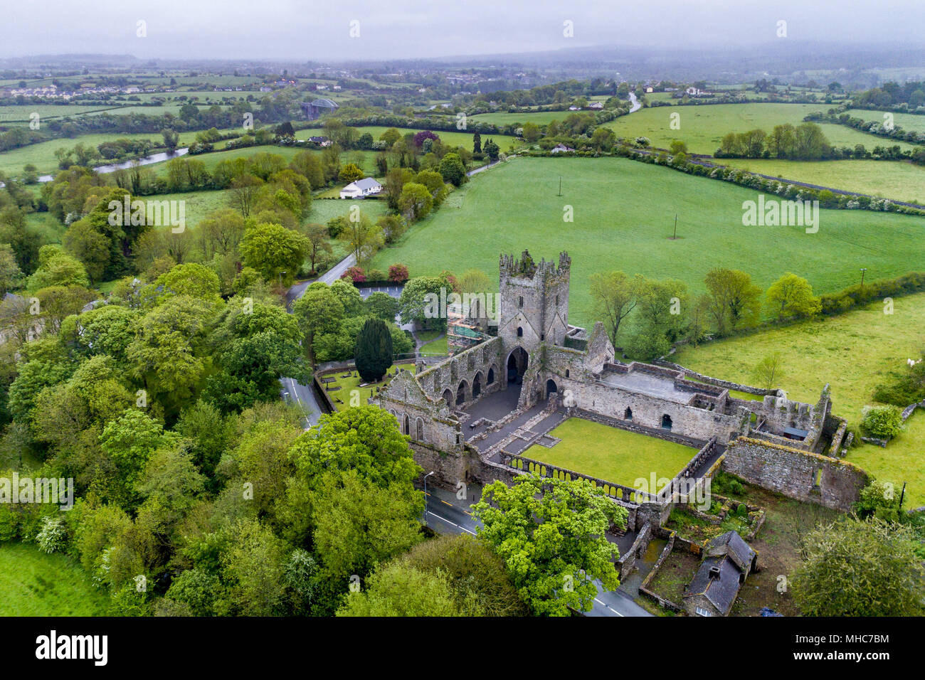 Aerial view of Jerpoint Abbey near Thomastown, County Kilkenny, Ireland ...
