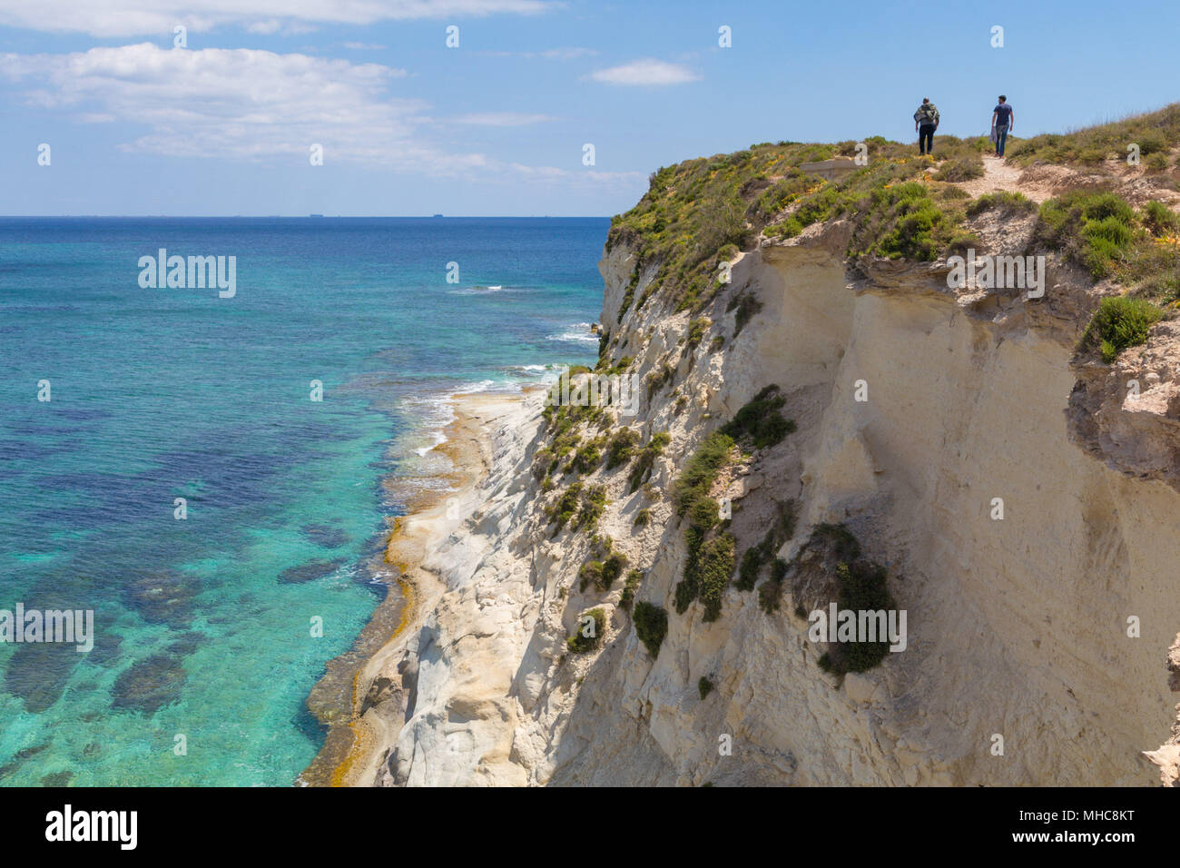 Beautiful azure turquoise Mediterranean sea and white chalk limestone ...
