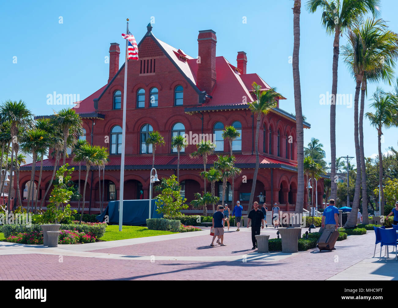 Key West, Florida--April 29, 2018. Tourists are strolling around the ...