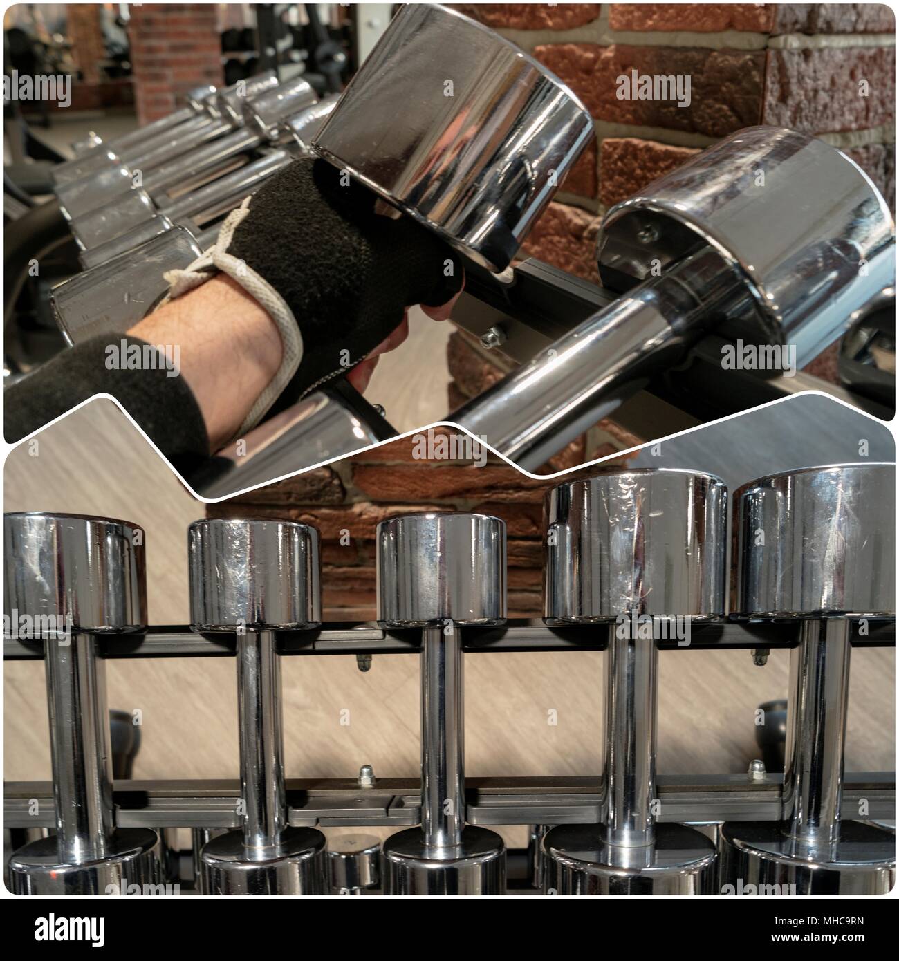 Steel Dumbbells In Gym Set Stock Photo - Alamy
