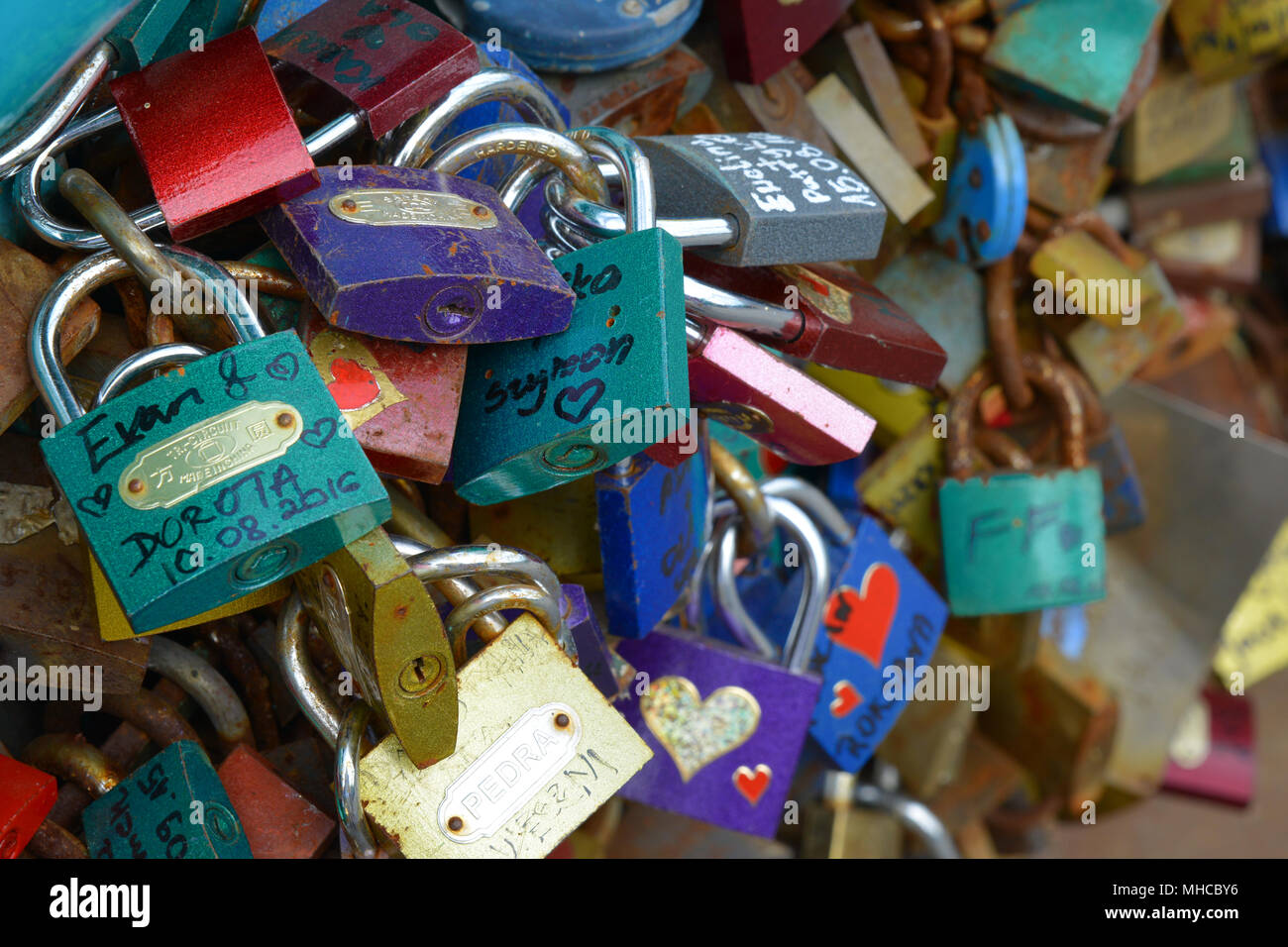 Colorful Love locks on a bridge in Wroclaw / Poland Stock Photo - Alamy
