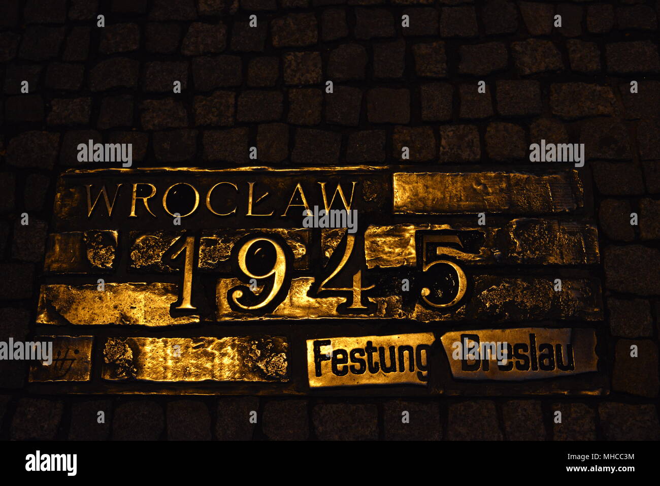 A commemorative plaque reminding of the horrible siege of Wroclaw in ...