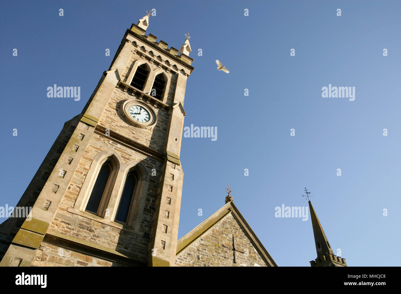 Church spire and Bell Tower of historic church in Strathalbyn, on the ...