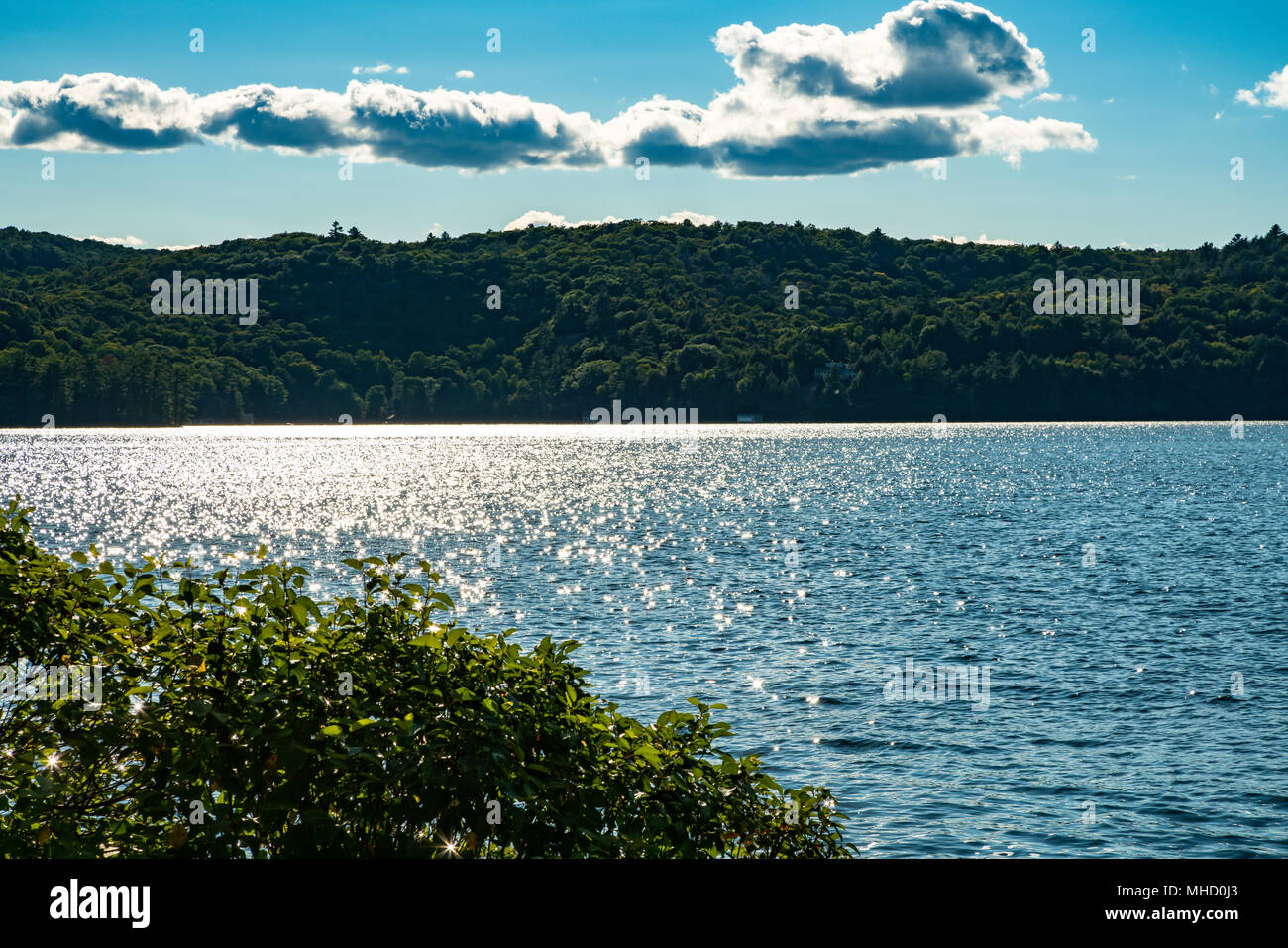 Wide view of beautiful fresh water lake in cottage country Stock Photo ...