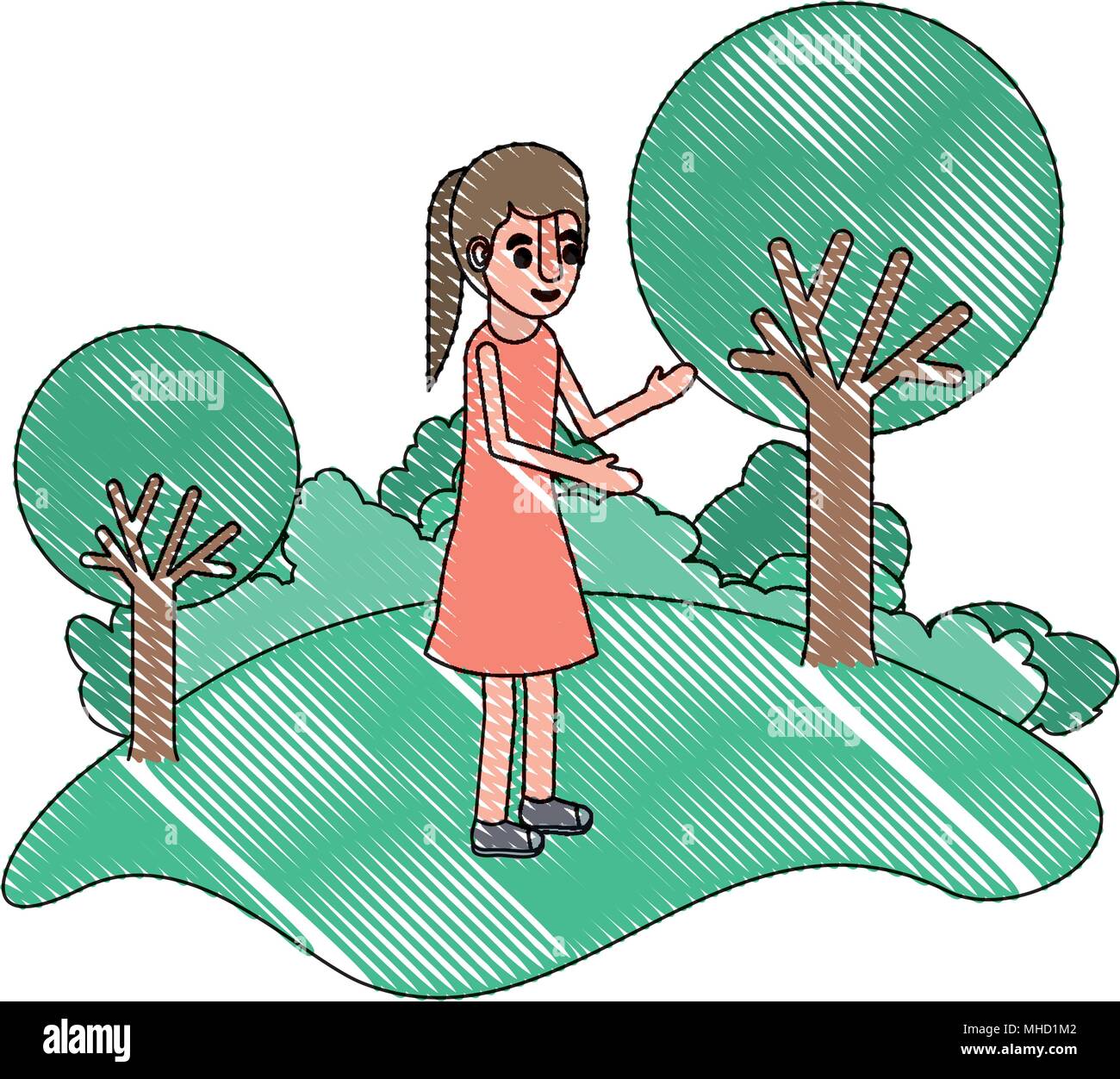 isometric little girl in field landscape character Stock Vector Image ...