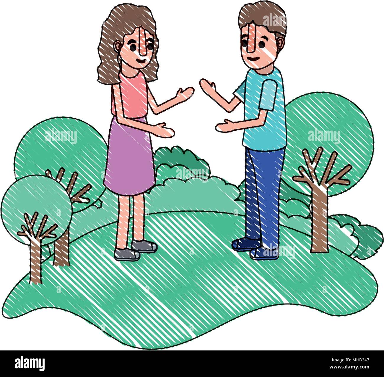 couple isometrics in field landscape avatars characters Stock Vector ...