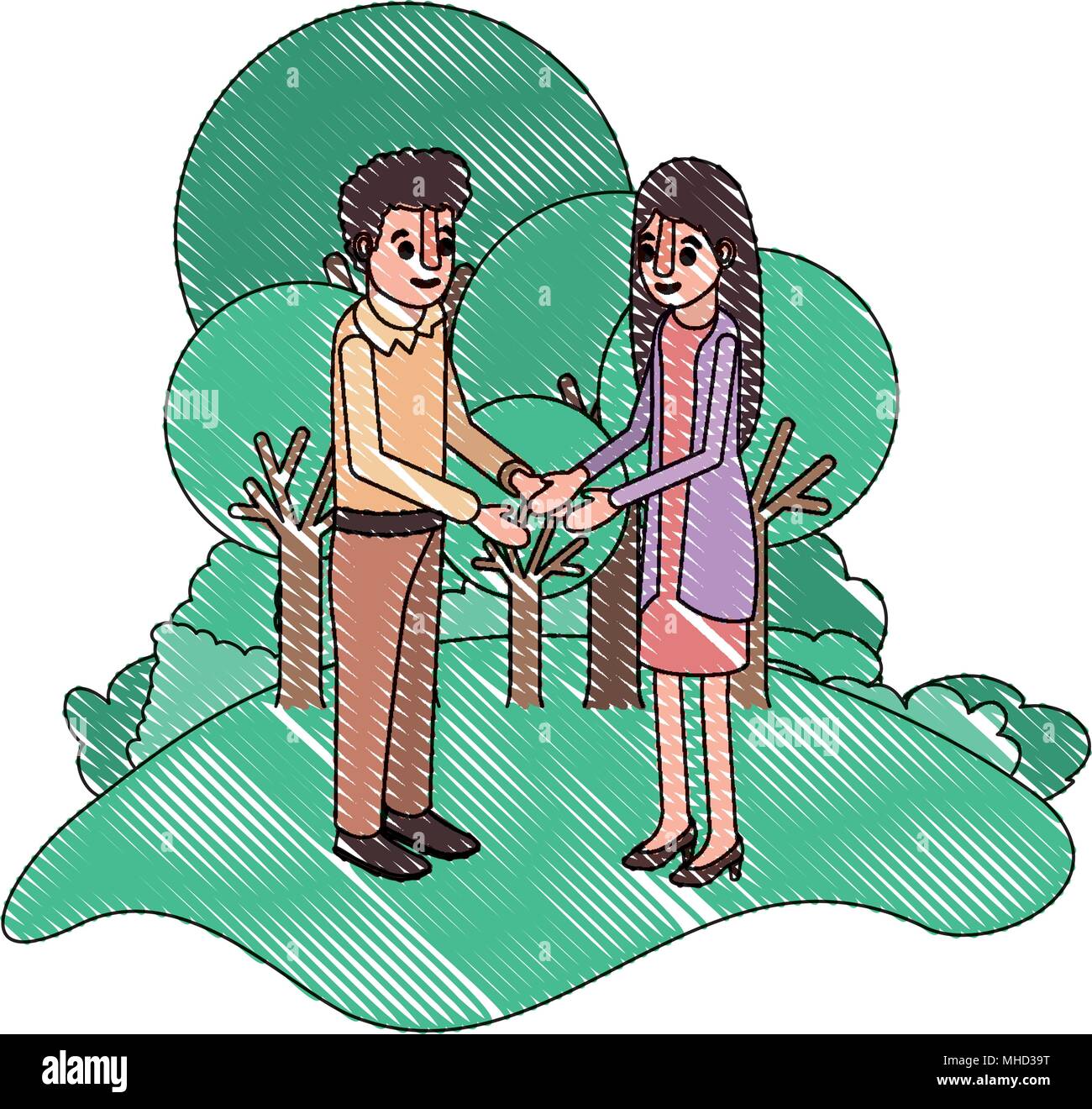 couple isometrics in field landscape avatars characters Stock Vector ...
