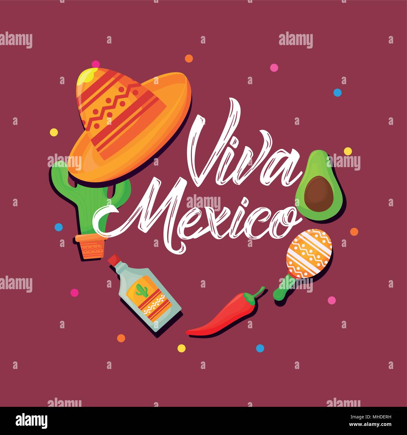 Viva mexico design with mexican related icons over red background ...