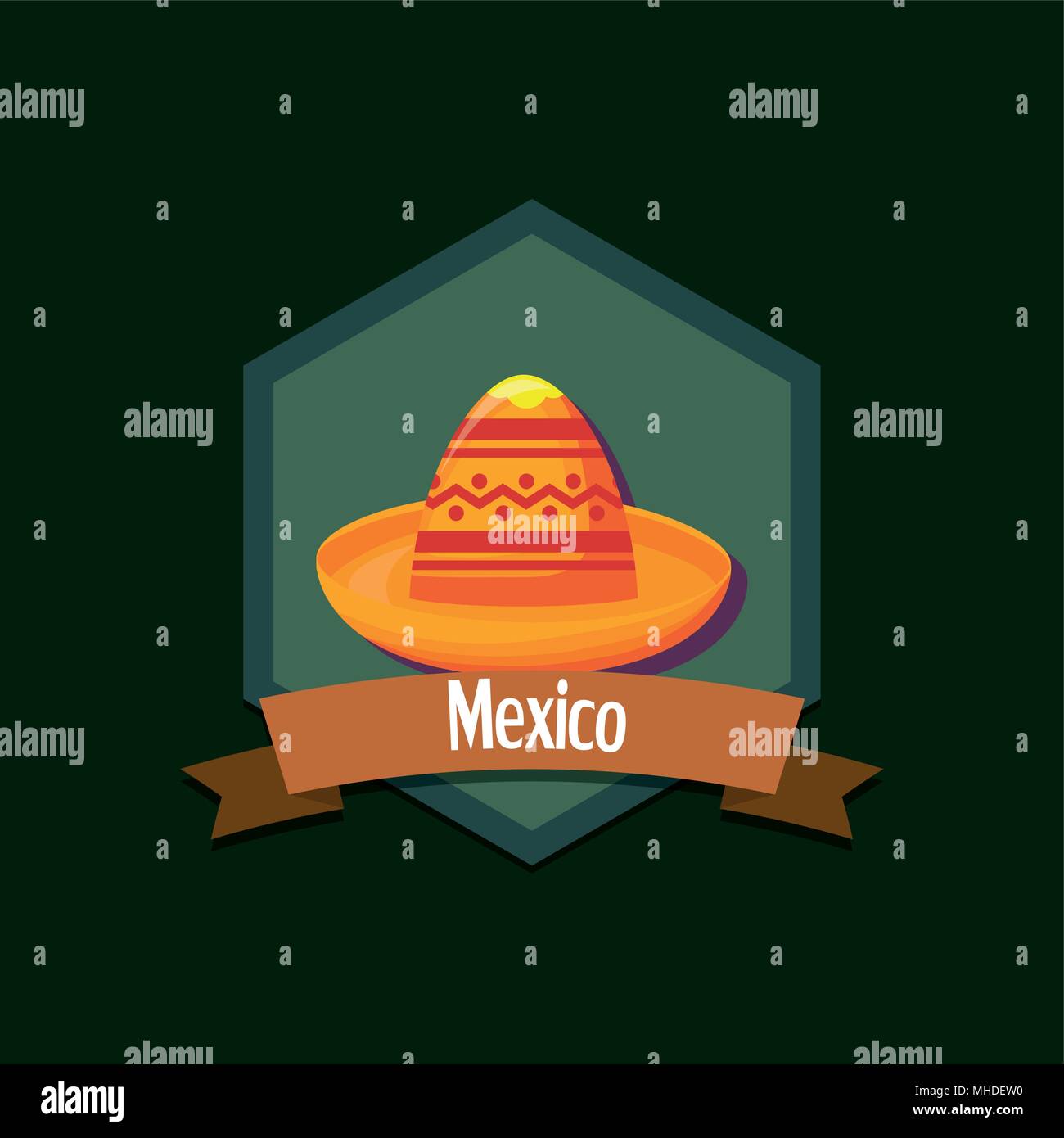emblem of mexico concept with mexican hat and decorative ribbon over ...