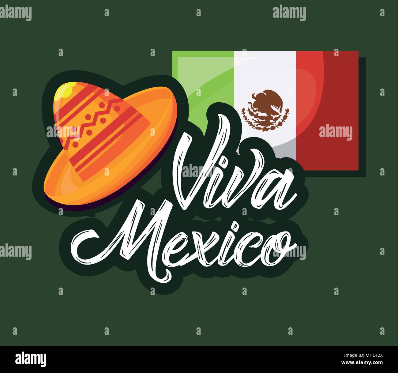 Viva mexico design with mexican hat and flag over green background ...