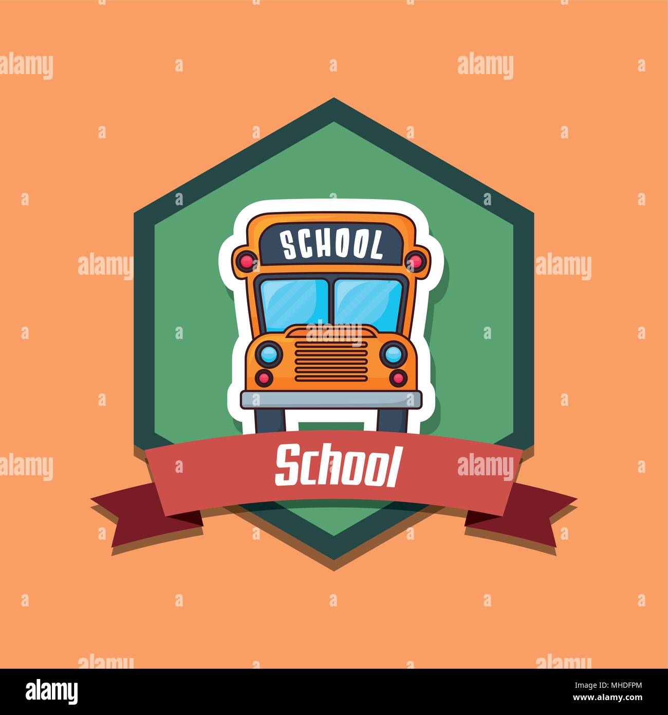 emblem of school concept with school bus icon over orange background ...