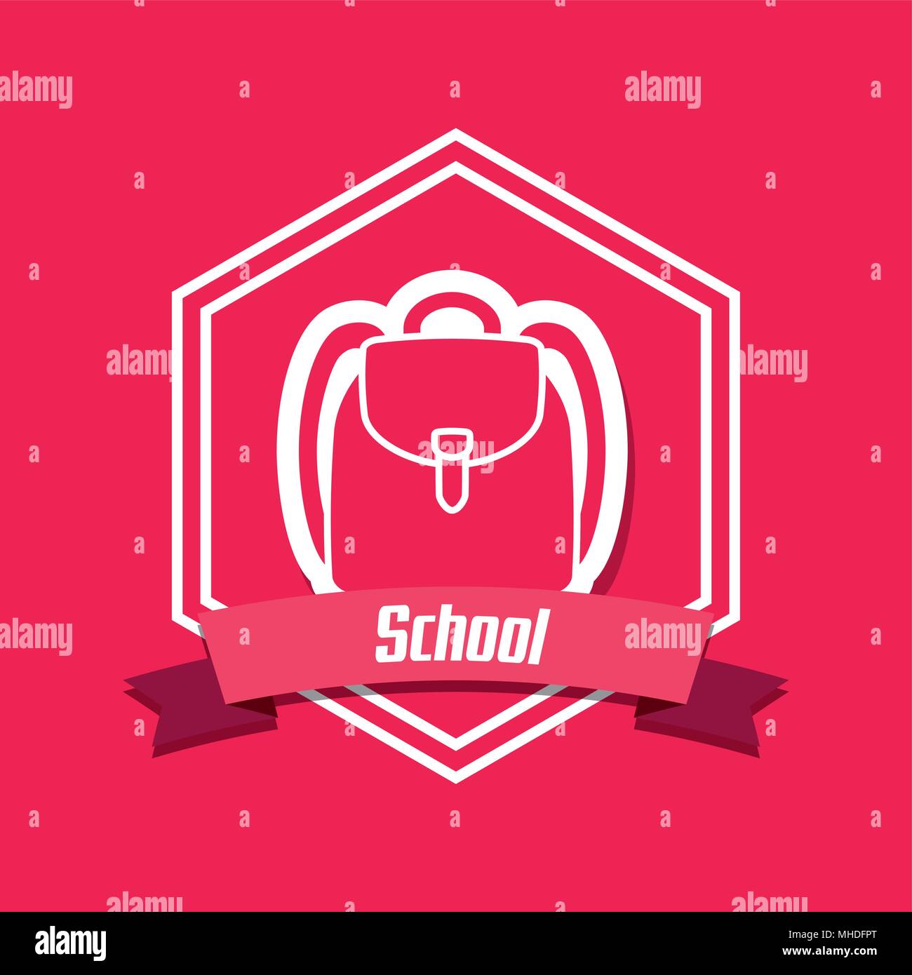 emblem of school concept with backpack icon over pink background ...