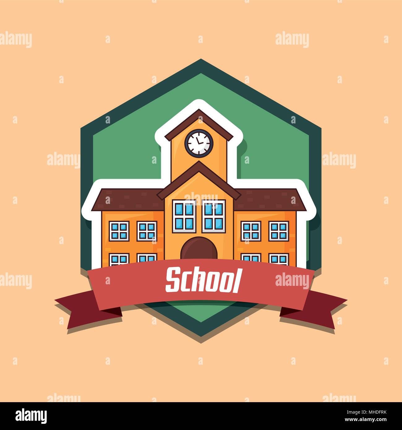 emblem of school concept with school building icon over orange ...