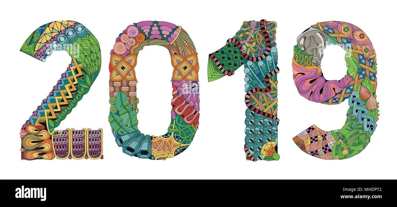 Hand-painted art design. Color hand drawn illustration. Number two ...