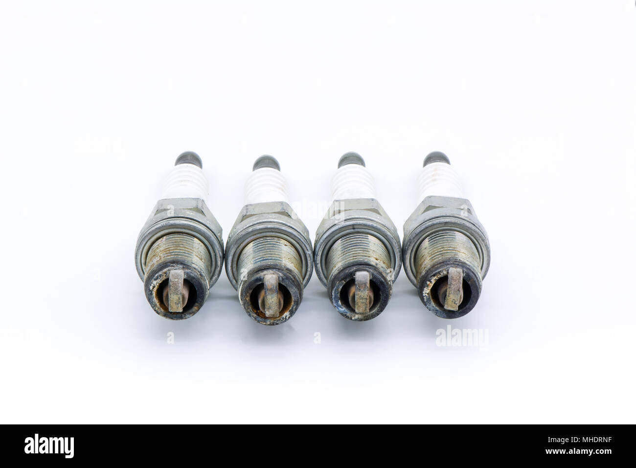 Old spark plug isolated on the white background Stock Photo - Alamy