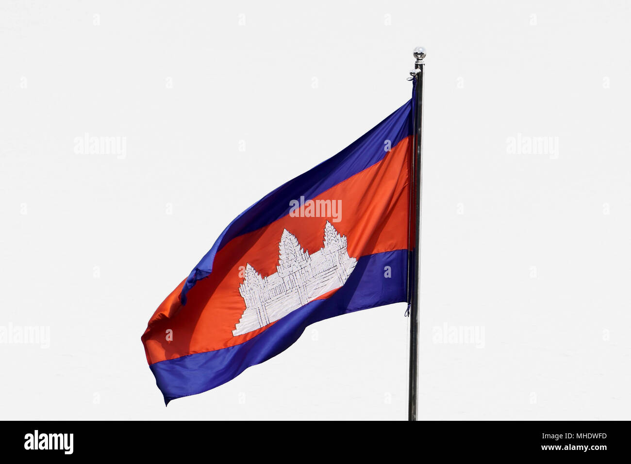 Flag of Cambodia with Angkor Wat in center, Phnom Penh city, Cambodia ...