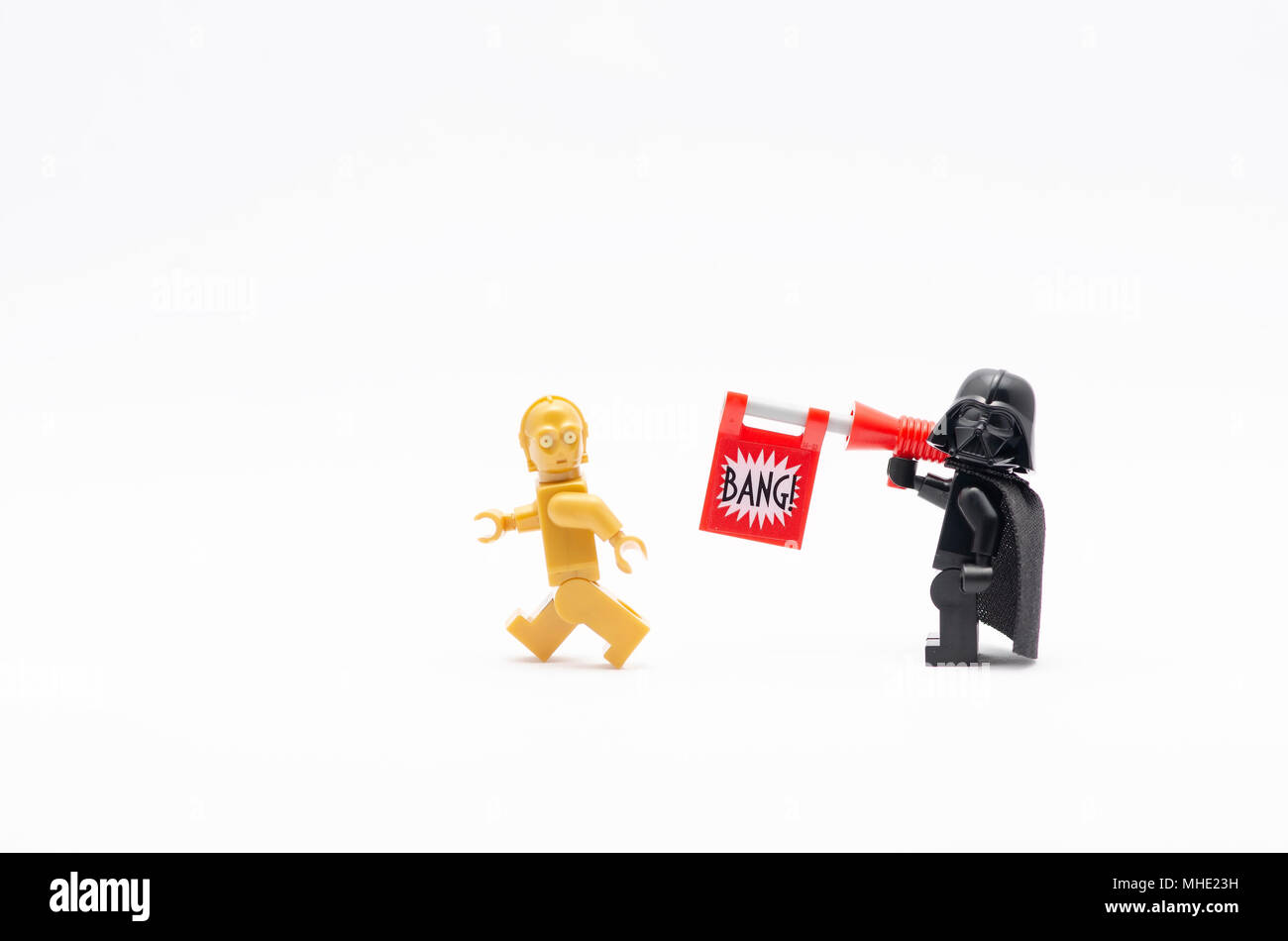 mini figure of darth vader with bang gun shooting at c3po. Lego ...