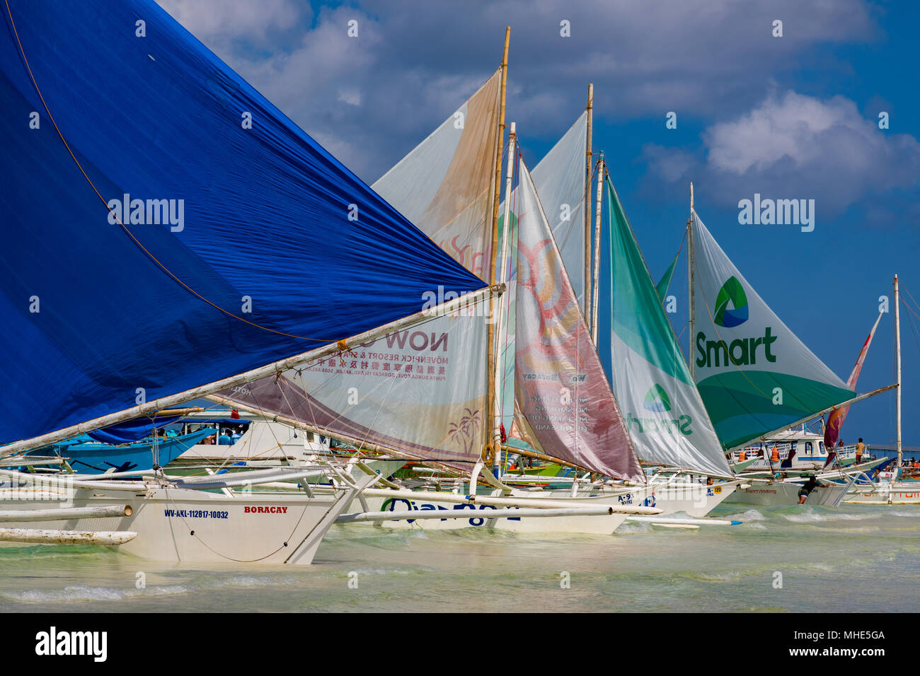 Boracay Philippines April 06, 2018 Sailing boats on White Beach Stock ...