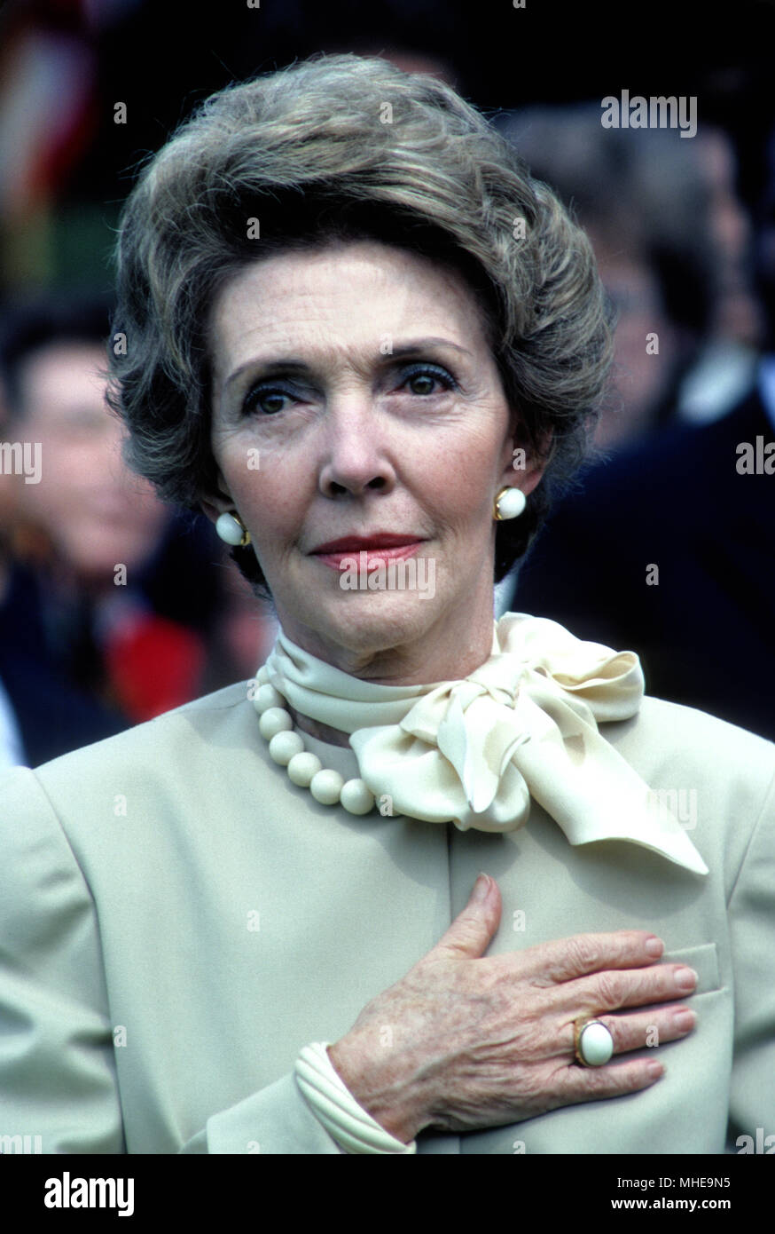 Washington, DC. USA, 7th June, 1983 First Lady Nancy Reagan holds her ...