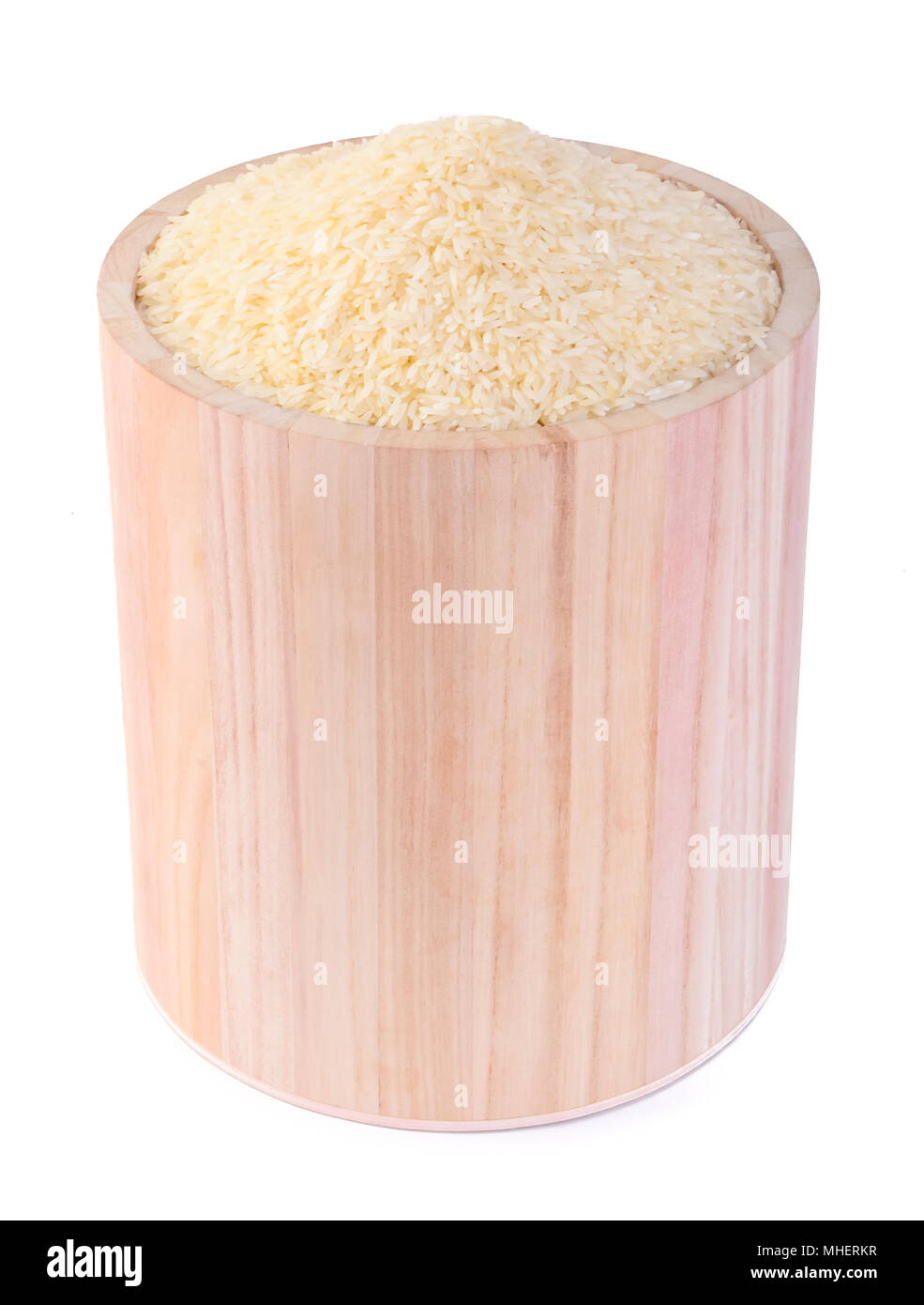 wooden container and pot for rice storage on background Stock Photo - Alamy
