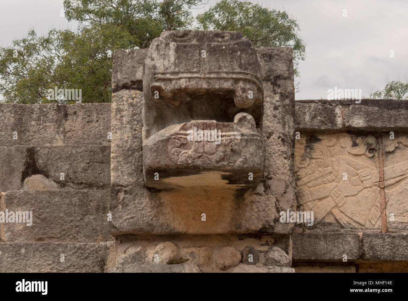 Kukulkan head detail showing fangs and tongue. This mayan deity, the ...