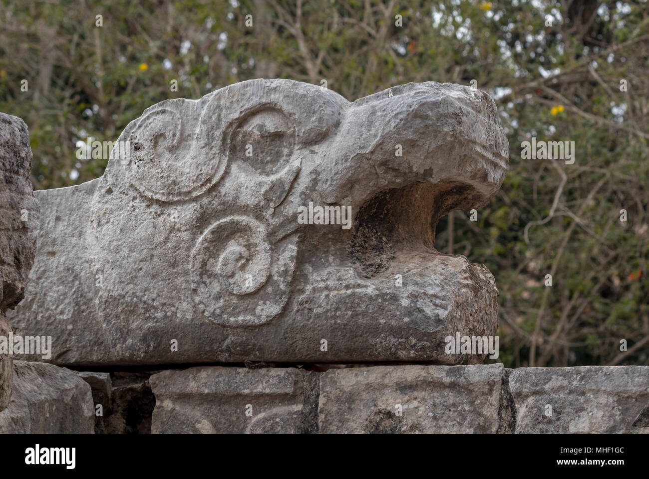 Kukulkan head detail showing fangs and tongue. This mayan deity, the ...