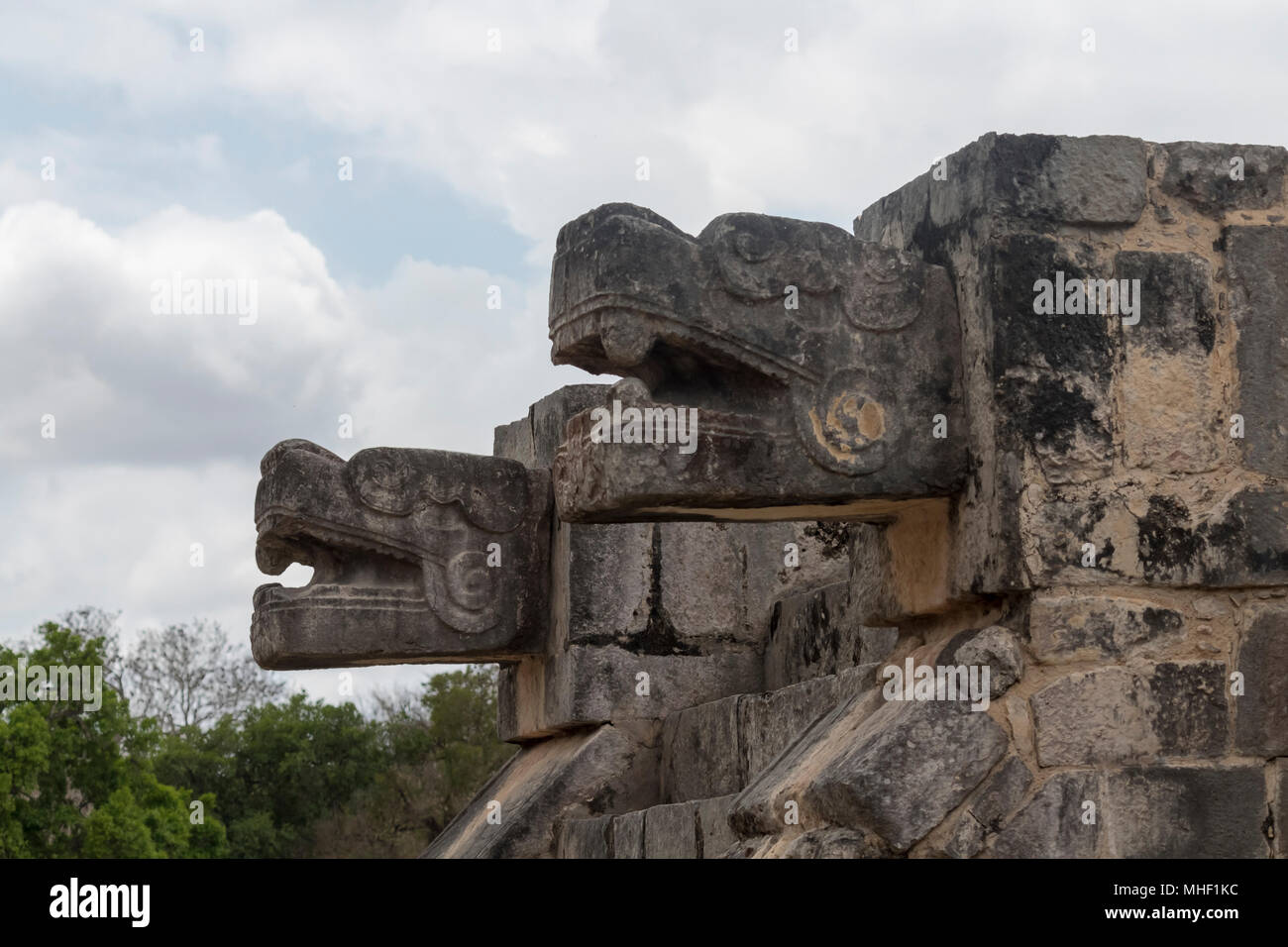 Kukulkan head detail showing fangs and tongue. This mayan deity, the ...