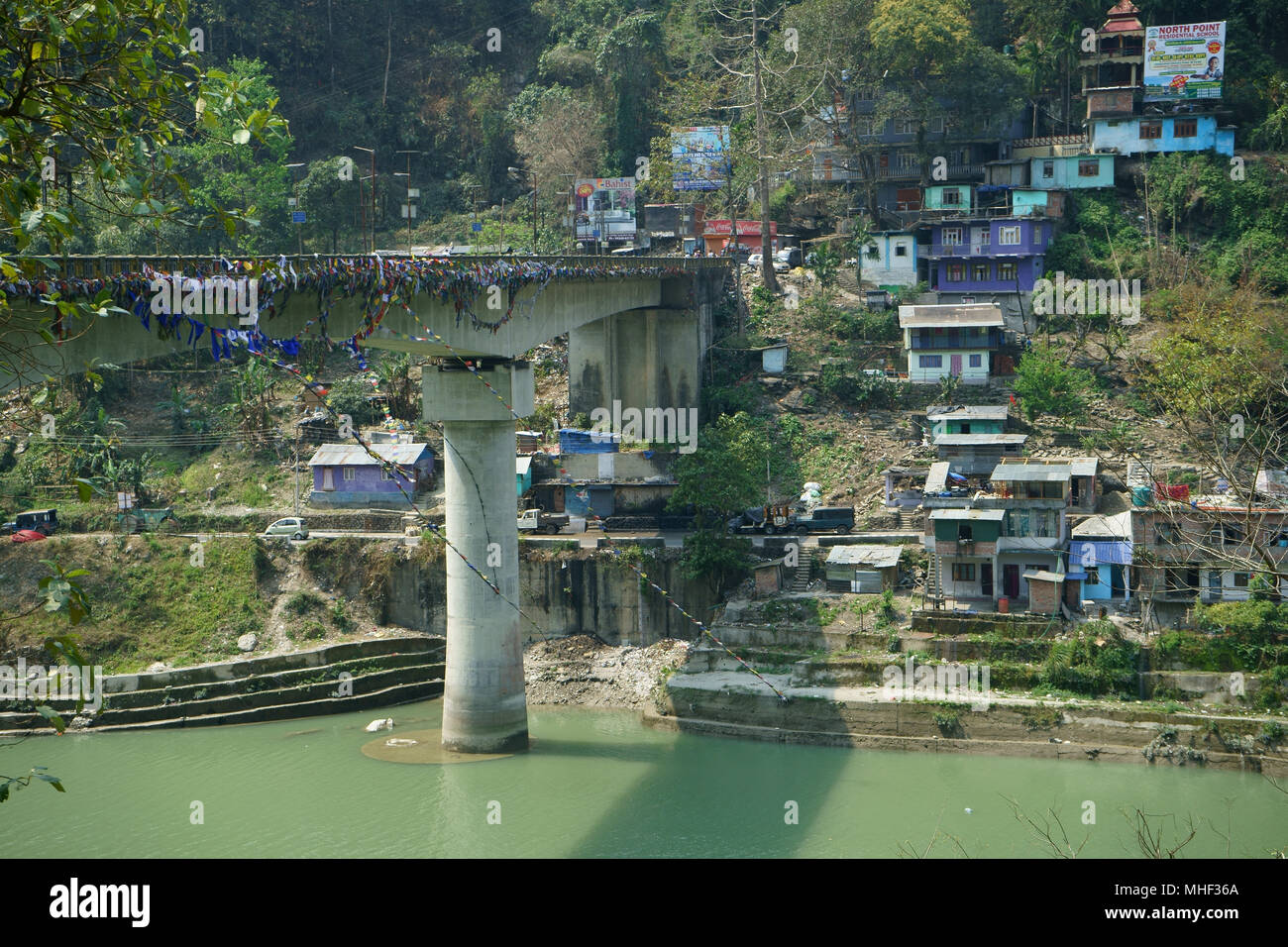 Melli Bazaar, Teesta river, Jawaharlal Neru bridge, South Sikkim, India ...
