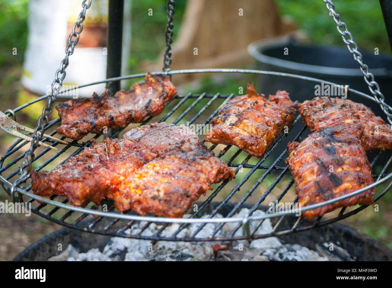 Barbeque outside in the garden Stock Photo - Alamy