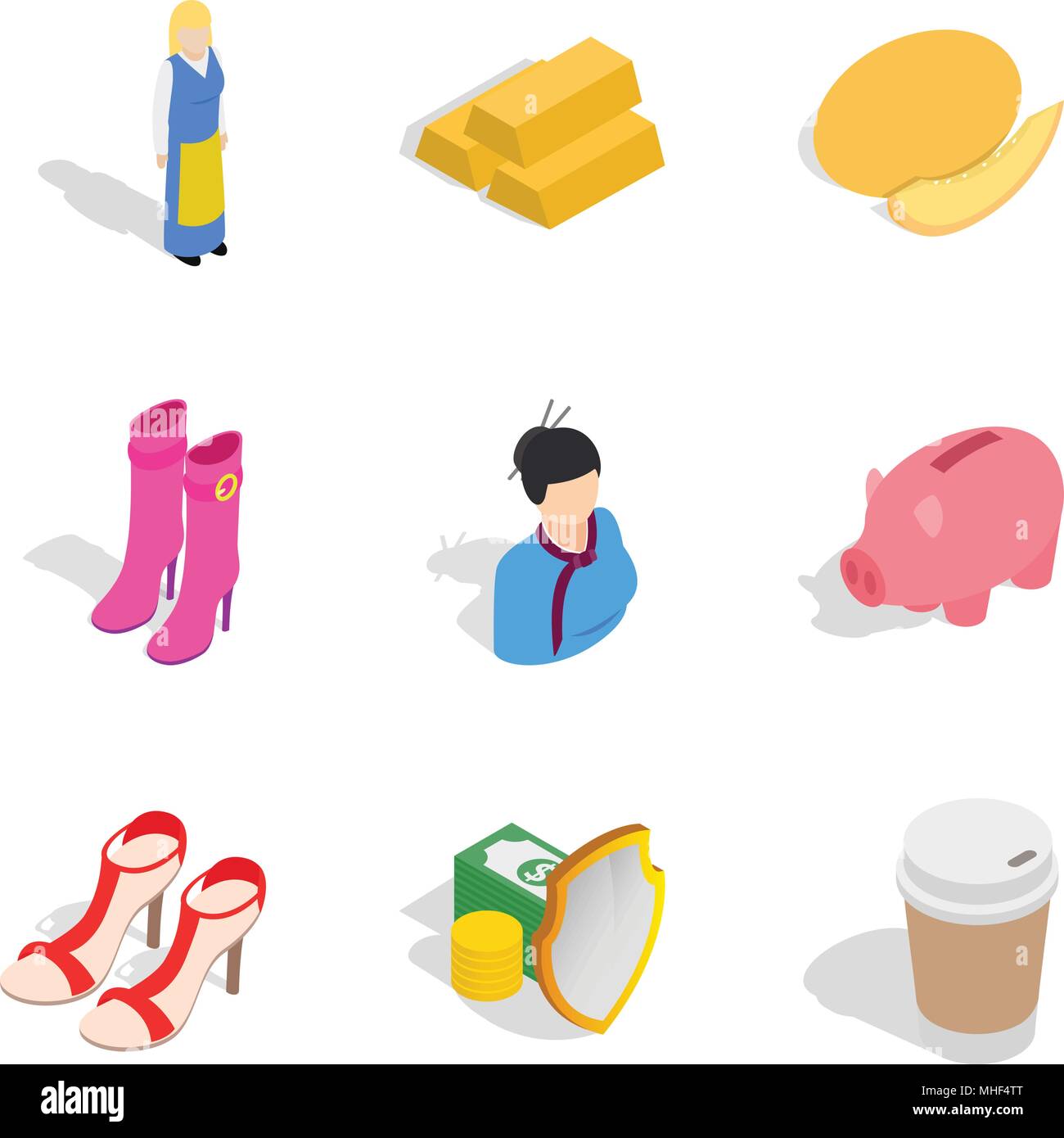 Virgin icons set. Isometric set of 9 virgin vector icons for web ...