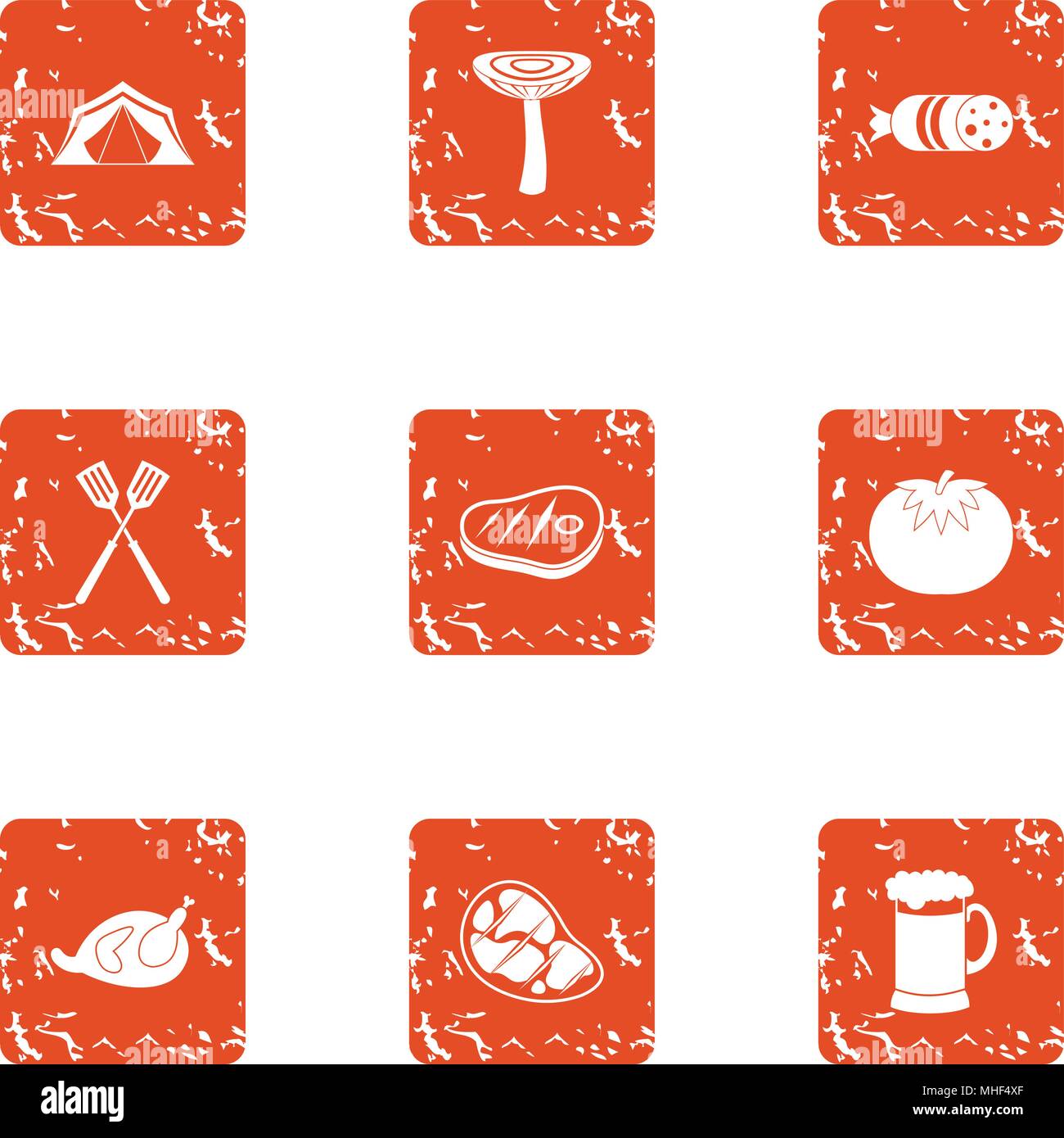 Outdoor food icons set. Grunge set of 9 outdoor food vector icons for ...