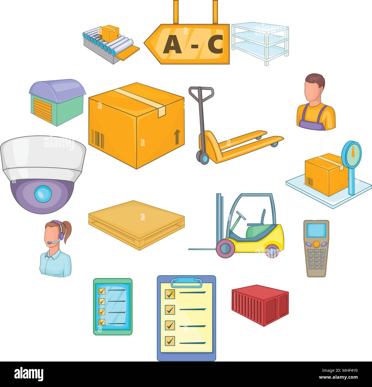 Warehouse store icons set. Cartoon illustration of 16 warehouse store ...