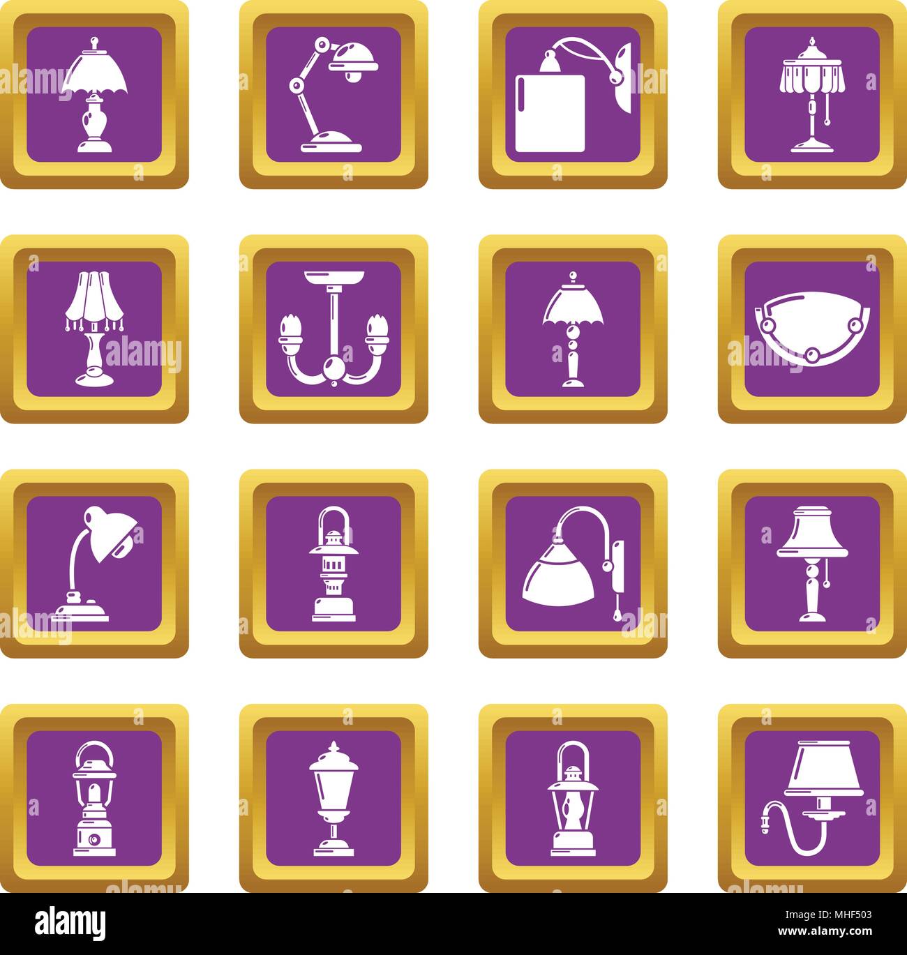 Lamp icons set vector purple square isolated on white background Stock ...